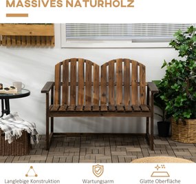 Zahradní lavička Outsunny, dvoumístná lavička, dřevěná lavička s opěrkou, opěrkami na ruce, parková lavička, nosnost až 240 kg, pro zahradu, balkon, …