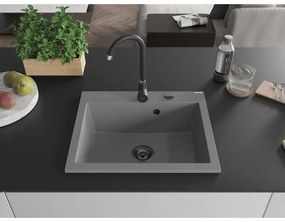 Mexen Elix, 1-komorový granitový dřez 600 x 500 mm, šedý, černý sifon - 6525601005-71-B