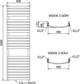 Mexen Bachus koupelnový radiátor 1600 x 500 mm, 787 W, černý - W109-1600-500-00-70