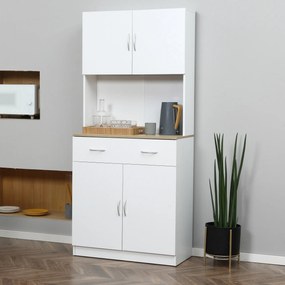HOMCOM Kuchyňský Skříňový Kabinet s Dveřmi, Zásuvkou a Nastavitelnými Poličkami, Proti Převrhnutí, 80x40x180 cm, Bílý