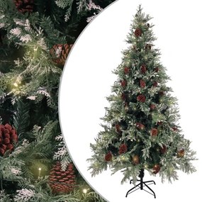 Vánoční stromek s LED a šiškami zelený a bílý 195 cm PVC a PE 3094565