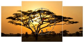 Gario Obraz s hodinami Akácie v Serengeti - 3 dílný Rozměry: 90 x 30 cm