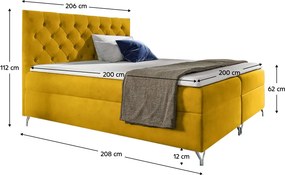 Boxspringová postel, 200x200, žlutá látka Velvet, GULIETTE + dárek
