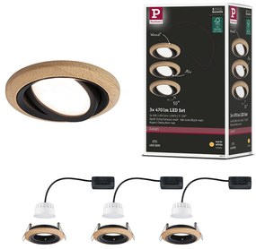 Paulmann 92237 Lanati Coin, set dřevěných bodovek s černou, 3x6W LED 2700K, prům. 8,4cm