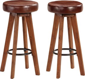 vidaXL Barové stoličky 2 ks pravá kůže a masivní akáciové dřevo [348164] Barva: tmavě hnědá