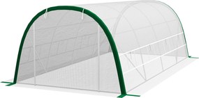 Zahradní tunelová skleník Outsunny 18m² – 6L x 3W x 2H m - 8 oken, zabalovací zipová vrata - Rám z pozinkované oceli, bílý kryt z vysoce hustého PE