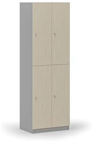 Dřevěná šatní skříňka s úložnými boxy, 4 boxy, cylindrický zámek, šedá/bříza