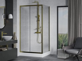 Mexen Apia sprchový kout s posuvnými dveřmi 120 (dveře) x 80 (stěna) cm, 5mm čiré sklo, zlatý profil + bílá sprchová vanička RIO, 840-120-080-50-00-4510