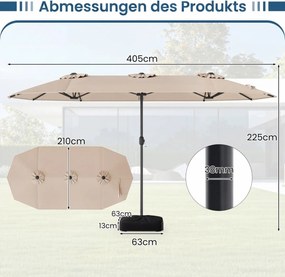 Costway Dvojitý slunečník se stojanem a LED světly a UPF 50+, béžový