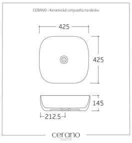 CERANO - Keramické umyvadlo na desku Sano - bílá lesklá - 42,5x42,5 cm