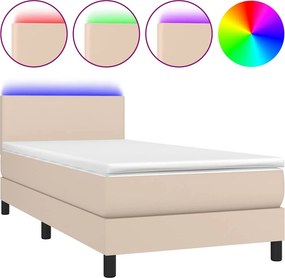 Box spring postel matrace a LED cappuccino 100x200cm umělá kůže 3134092