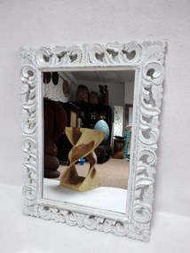 Zrcadlo LUGAR, bílé, exotické dřevo, ruční práce , 80x60 cm