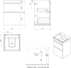Sapho SITIA umyvadlová skříňka 46,4 x 70 x 43,4 cm 2x zásuvka dub stříbrný SI050-1111