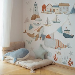 Gario Dětská nálepka na zeď Sea voyage - velryby a domečky