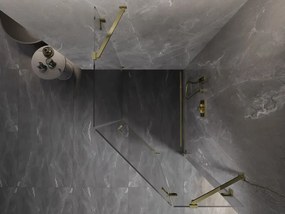 Mexen Lunar, výklopný pětiúhelníkový sprchový kout pravý 90 x 100 cm, 8mm čiré sklo, zlatý profil, 831-090P-100L-50-00-P