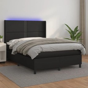 Box spring postel s matrací a LED černá 140x200 cm umělá kůže,  3139325