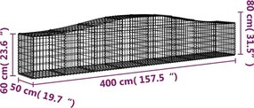 vidaXL Klenuté gabionové koše 25 ks 400x50x60/80 cm pozinkované železo [3145941]