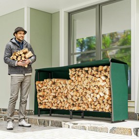 Stojan na palivové dřevo Outsunny 200x36x99 cm nastavitelný s vodoodpudivým krytem na palivové dřevo na zahradě a terase z kovu Černá | Aosom.de