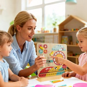 Costway Montessori dřevěné hračky pro batolata Výukové hodiny Denní dětský