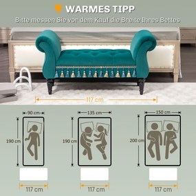 HOMCOM Luxusní čalouněná lavice se sametovým vzhledem 117 x 40 x 58 cm do obývacího pokoje ložnice šedá stylová a pohodlná