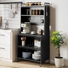 Costway Vysoká kuchyňská skříňka s kolečky a skládacími dvířky a pegboard