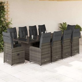 11dílný zahradní bistro set s poduškami šedý polyratan 3277282