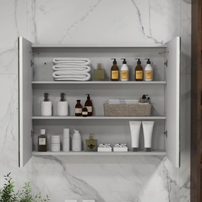 kleankin koupelnová skříňka se zrcadlem s LED osvětlením, 80 x 65 cm, koupelnová skříňka se zrcadlem, soft-close dveře, stmívatelná ve 3 barvách, nas…