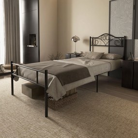 HOMCOM jednolůžkový postelový rám z oceli 95x211x106 cm, integrované laťování, čelo a nožní část, úložný prostor pod postelí, černá