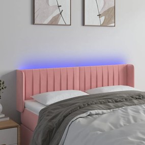 Čelo postele s LED růžové 147 x 16 x 78/88 cm samet