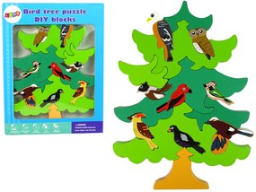 Dřevěné puzzle strom s lesními ptáky