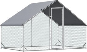 PawHut Kurník s výběhem z oceli, 300 x 200 x 200 cm, kurník se stříškou, dveřmi a výběhem pro 4-6 slepic a malé zvířata, Stříbrný | Aosom