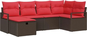 Set pohovek 6 ks Hnědá a červená polyratan 3359183