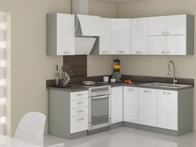 Rohová kuchyně Brunea 130 + 170 cm (šedá + lesk bílý). 1018244