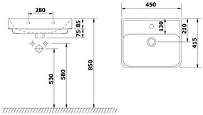 Bruckner - Zápustné umyvadlo NEON 45x41,5 cm keramika/bílá