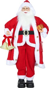 HOMCOM Santa Claus 1,15 m stojící Santa Claus s dárkem a vánoční zvonkohrou do interiéru, červený