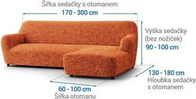 Bielastické potahy GRAFITI NOVÉ cihlové sedačka s otomanem vpravo (š. 170 - 300 cm)