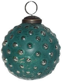 Zeleno-stříbrná skleněná ozdoba koule - Ø7*7 cm
