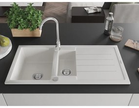 Mexen Andres - granitový dřez 100,0x50,0cm, 1,5-komorový, bílá, 6515101510-20