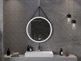 Mexen Reni koupelnové zrcadlo s podsvícením, kulaté 80 cm, LED 6000K, antifog, černý rám - 9812-080-080-611-70