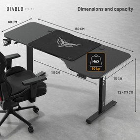 Výškově Nastavitelný Pracovní Stůl Diablo X-Tensio 1600 Černý