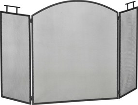 HOMCOM Ochranná obrazovka krbu s kovovou sítí, skládací design ve třech dílech, černá, 110 x 24 x 76,5 cm