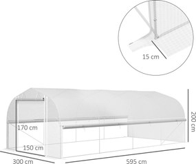 Zelený skleník Outsunny 6 x 3 x 2 m z polyethylenu s 8 okny a dveřmi, boční stěny se zipem, UV-ochranný filmový tunelový skleník na rajčata s pozinko…
