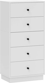 HOMCOM Komoda se 5 zásuvkami, dřevěný úložný kabinet v moderním stylu, 47 x 29 x 95 cm, bílá