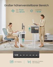 Elektricky nastavitelný stůl, 60 × 140 cm, v barvě oblačné bílé