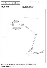 Lucide 45652/01/97 stolní lampa Honore, rezavě hnědá, E14, 52-63cm