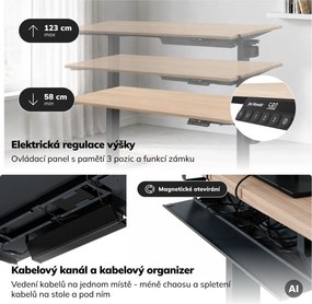 Elektrický stůl s regulací výšky ergonomický antracitový/dub sonoma,1400x700 mm: ARIA
