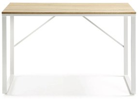 Bílý psací stůl s deskou v dřevěném dekoru Kave Home Lisbet