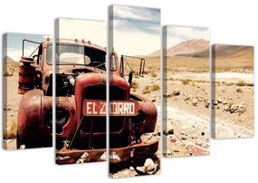Obraz na plátně pětidílný Stará automobilová poušť - 200x100 cm