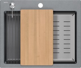 Šedý kuchyňský granitový dřez QUADRON Kurt 110 s příslušenstvím bez baterie