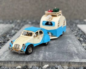 Kovový model - Retro auto 2CV s karavanem